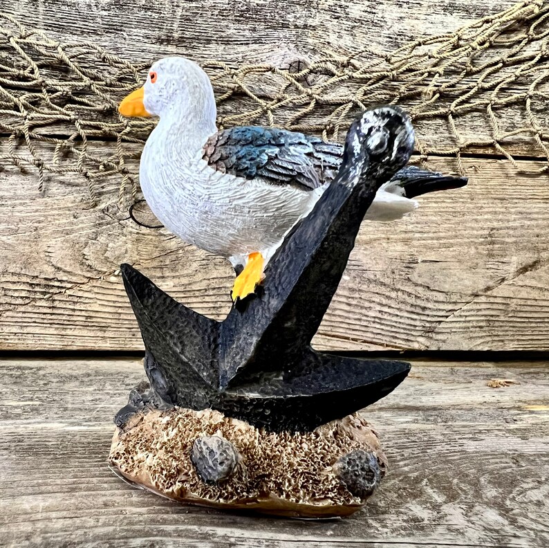 Miniature Hand-painted Coastal Seagull on Ship Anchor With - Etsy