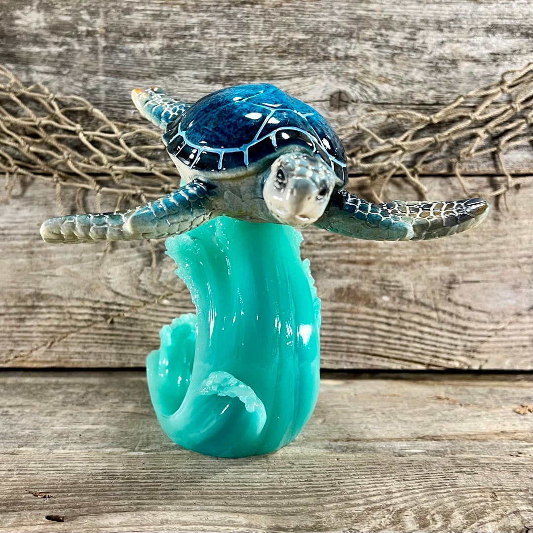 Blue Sea Turtle Riding Aquamarine Ocean Wave Medium Ployresin and ...