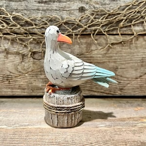 Miniature Wood-look Silly Seagull Hand-painted Resin Seagull Perched on ...