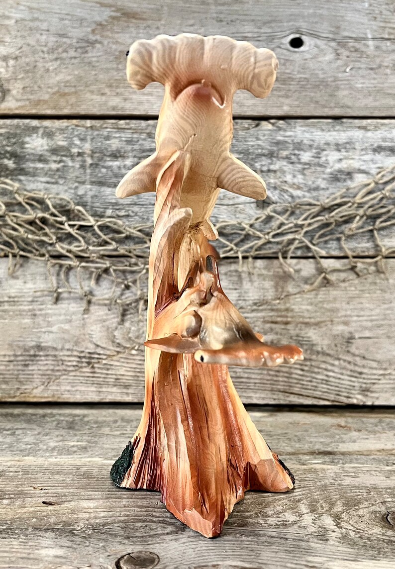 Exploring Natural Wood-look Resin Scalloped Hammerheads Shark - Etsy