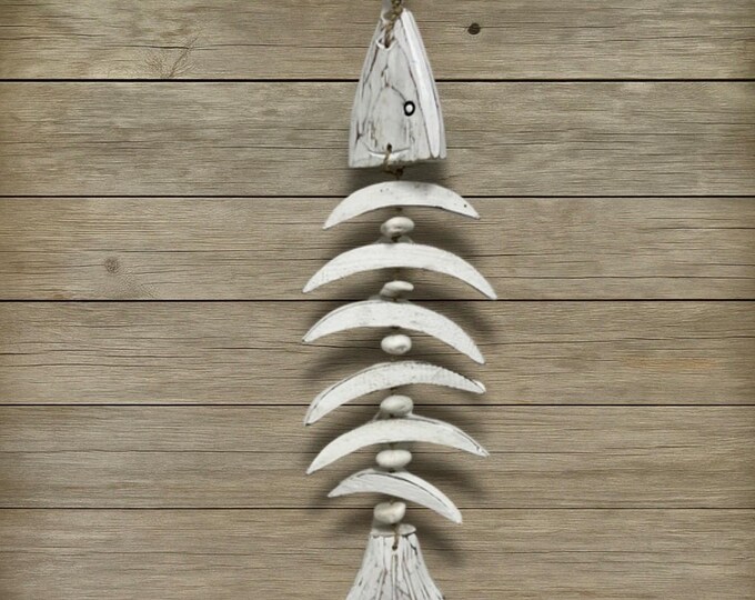 Distressed White Wood Fish Dangler Handcarved Nautical Tiki Wall Decor ...