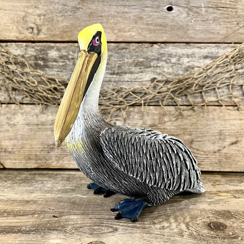 Large Hand-painted Resin Sitting Coastal Brown Pelican Statue - Etsy