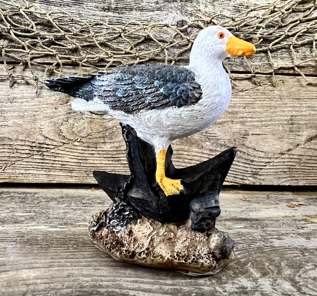 Miniature Hand-painted Coastal Seagull on Ship Anchor With Chain ...