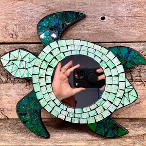 Mosaic Glass Sea Turtle Mirror With Blue, Turquoise, Green and Aqua ...