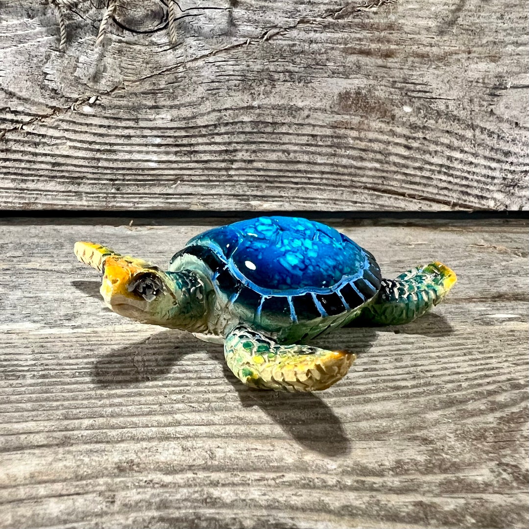 Miniature Polyresin Baby Sea Turtle With Blue Watercolor Shell Figurine ...