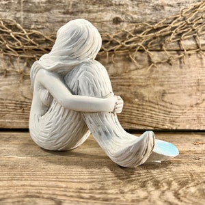 Beach-inspired Sitting Mermaid Figurine Statuette Handcrafted Wood-look ...