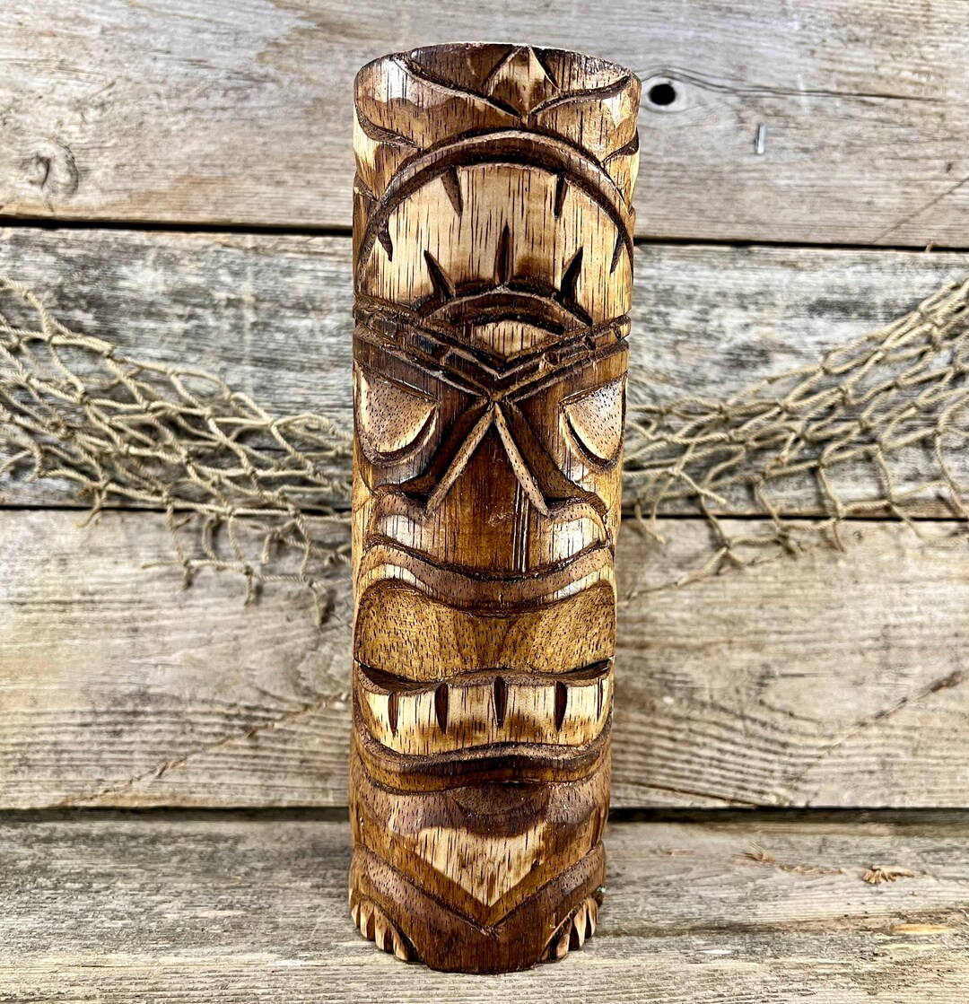 Hand-carved Wood “chieftain” Tiki Totem Pole Tabletop Sculpture With ...