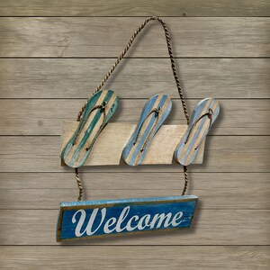 Flip Flop Welcome Sign Hand Painted Wood Coastal Wall Decor Beach House ...