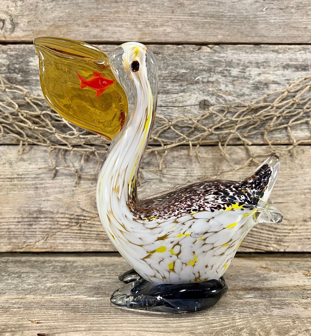 Hand-blown Glass Coastal Pelican With Fish in Beak Tabletop Statue - Etsy