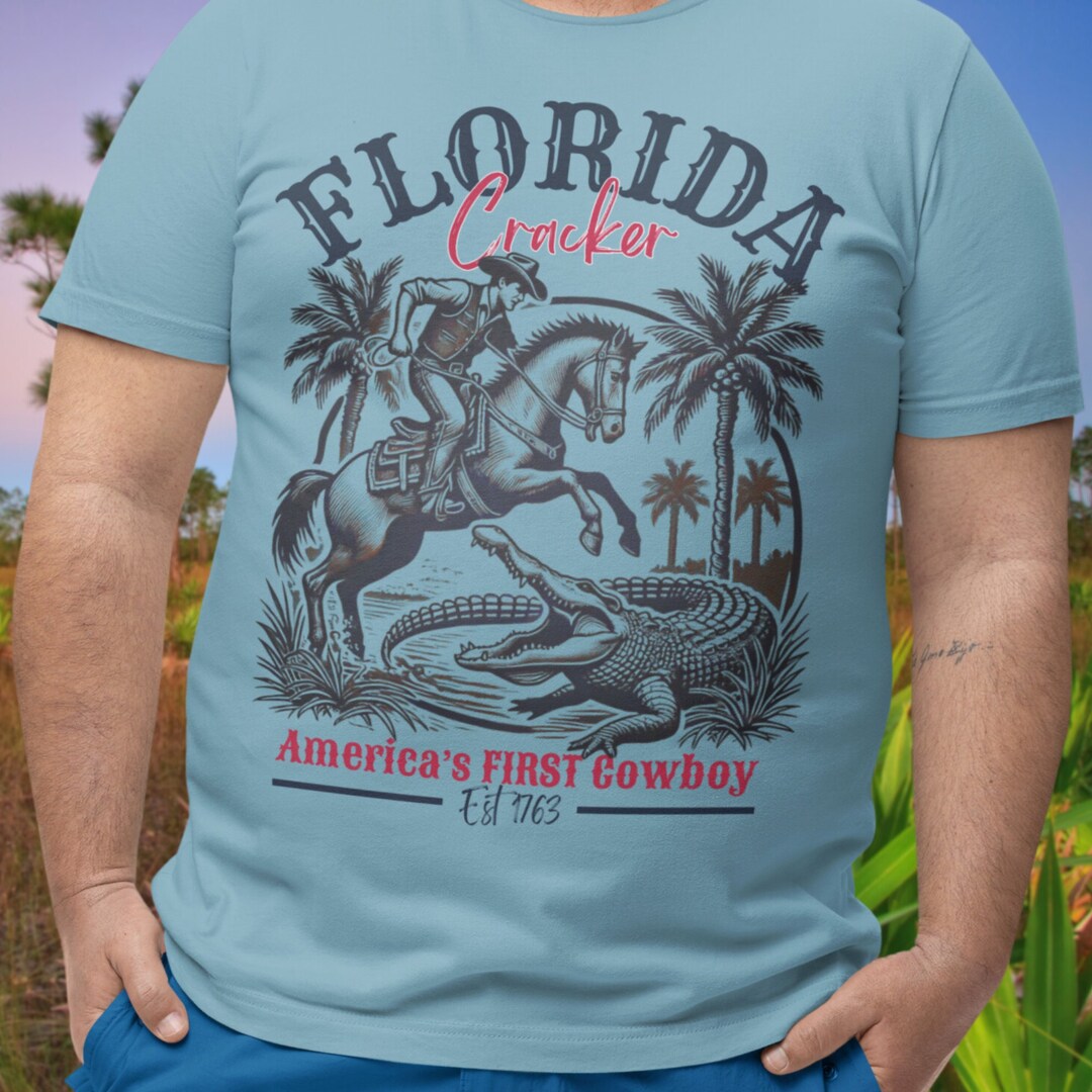 Florida Cracker Cowboy T-shirt Mens Coastal Western Tee Bucking Bronco ...