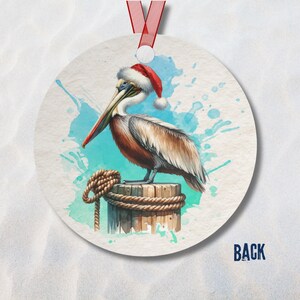 Santa Pelican Watercolor Ornament Whimsical Pelican Christmas Coastal ...