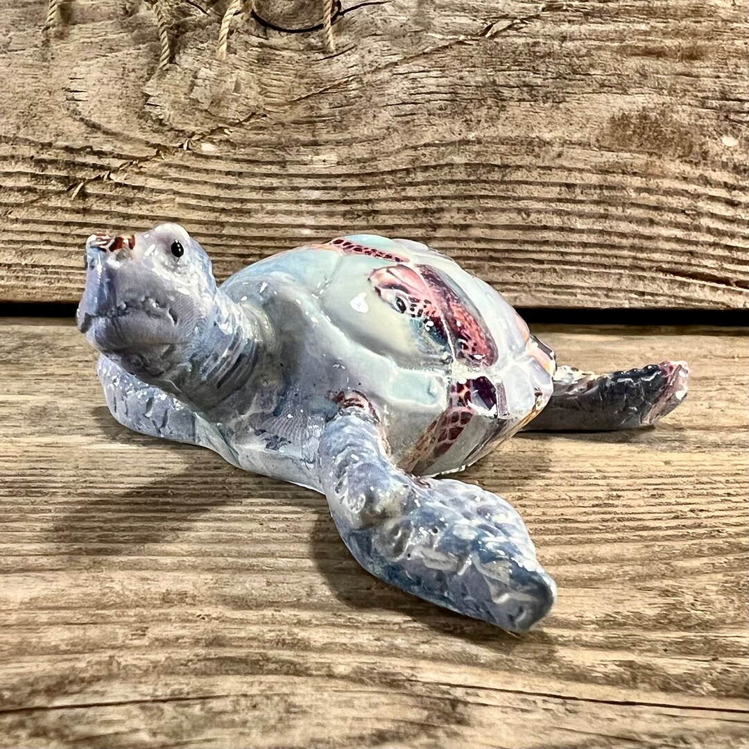 Baby Blue Sea Turtle Figurine With Sublimated Sea Life Shell Design - Etsy