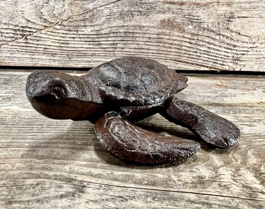 Rustic Brown Cast Iron Sea Turtle Desktop Figurine and Paperweight - Etsy