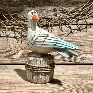 Miniature Wood-look Silly Seagull Hand-painted Resin Seagull Perched on ...