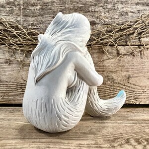 Beach-inspired Sitting Mermaid Figurine Statuette Handcrafted Wood-look ...