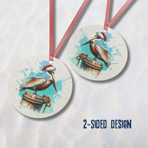 Santa Pelican Watercolor Ornament Whimsical Pelican Christmas Coastal ...