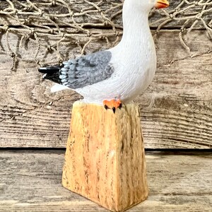 Miniature Hand-painted Resin Seagull Perched on Wood-look Block With ...