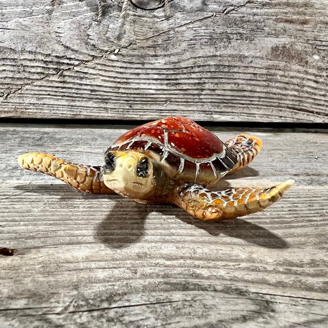 Miniature Baby Sea Turtle Figurine Brown Watercolor Shell Polyresin Sea ...