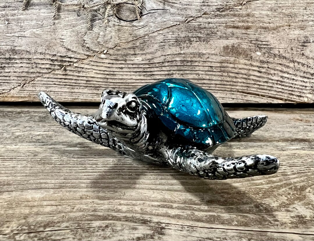 Metallic Blue and Silver Resin Sea Turtle Tabletop Figurine - Etsy