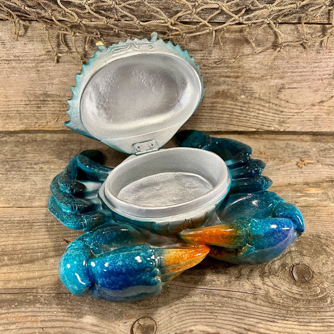 Realistic Blue Crab Polyresin Secret Trinket Jewelry Box With Hinged ...