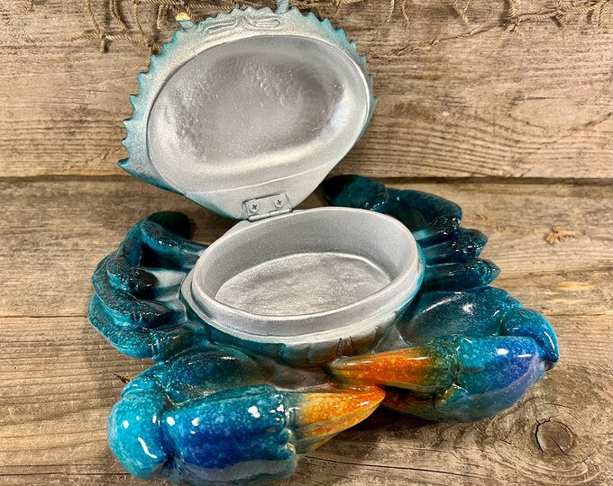 Realistic Blue Crab Polyresin Secret Trinket Jewelry Box With Hinged ...