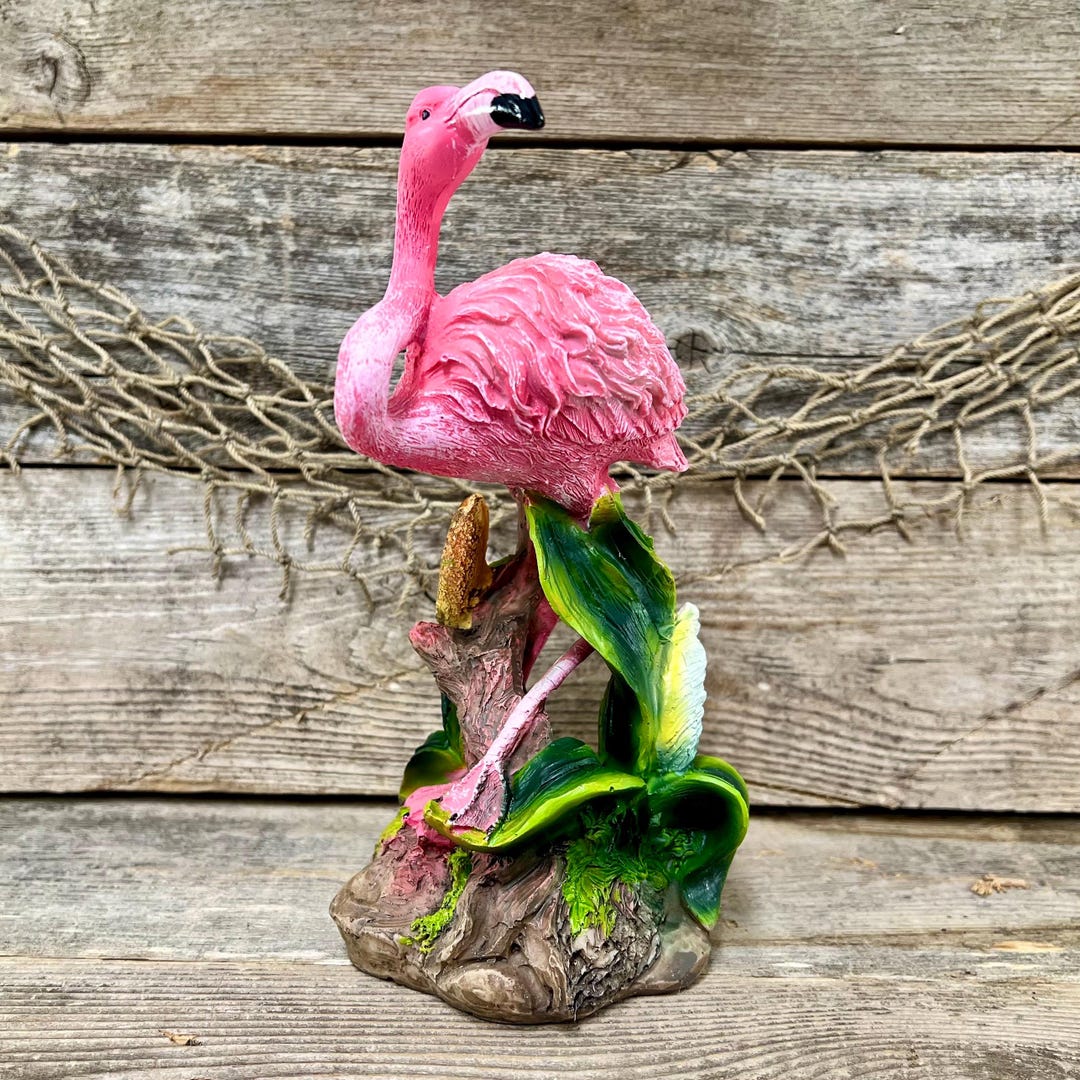 Pink Flamingo Standing in Cattails Hand-painted Unique Florida Tabletop ...