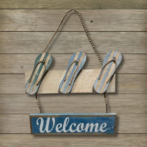 Flip Flop Welcome Sign Hand Painted Wood Coastal Wall Decor Beach House ...