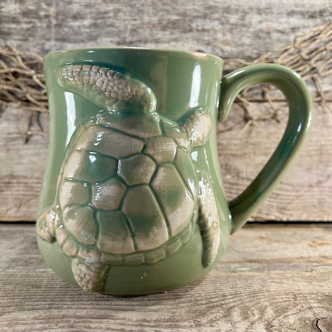 Extra Large Green Sea Turtle 20 Oz. Porcelain Coffee Mug With Raised ...