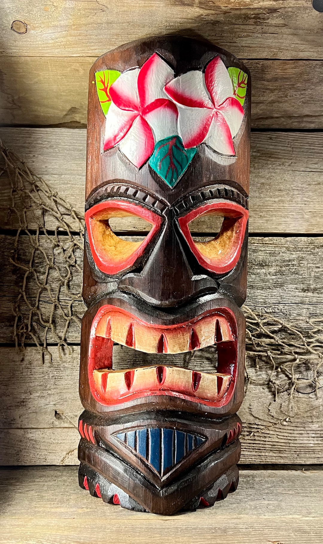 Handmade White Plumeria Flower Tiki Mask Wood Wall Plaque - Etsy