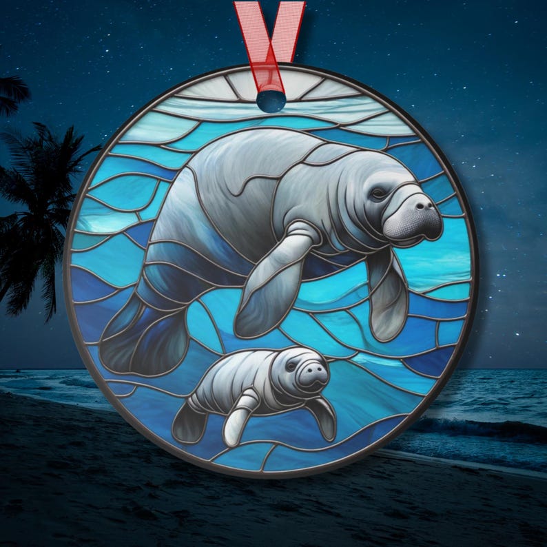 Manatee Ornament: Suncatcher-inspired Ocean Decor, Florida Gift - Etsy