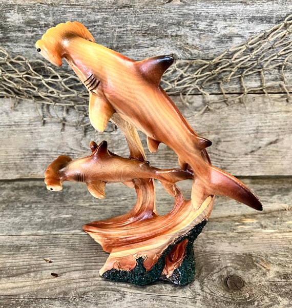 Exploring Natural Wood-look Resin Scalloped Hammerheads Shark - Etsy