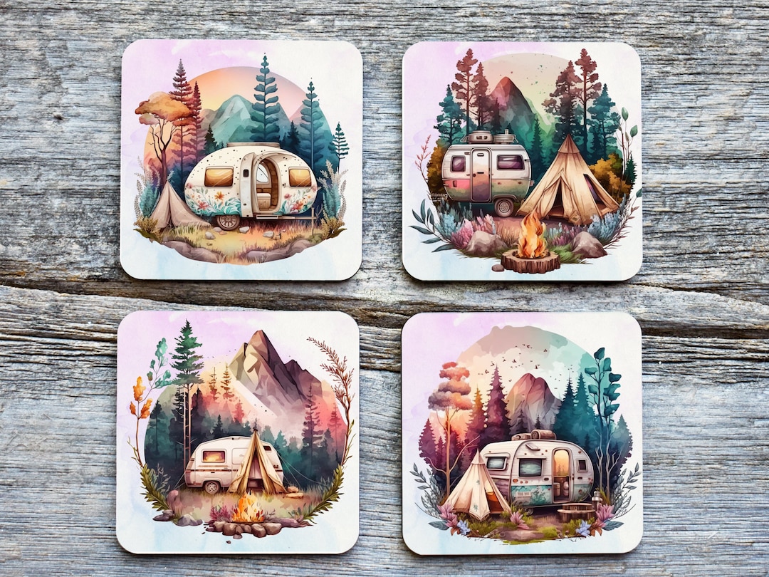 Camping Coasters | Camper Trailer | Neoprene Coasters | Coasters | Set ...