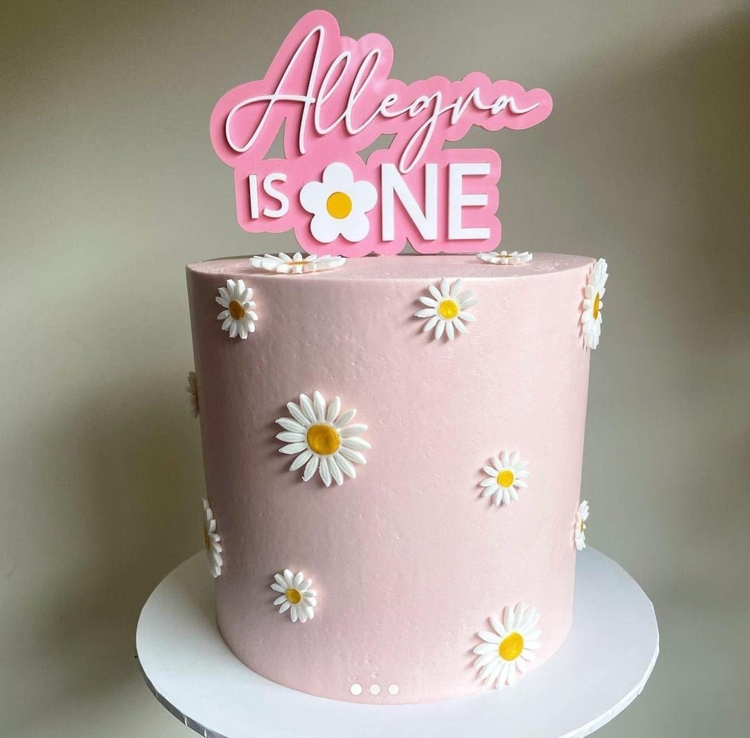 Daisy Cake Topper I Personalised Birthday Cake Topper I Acrylic Pink ...