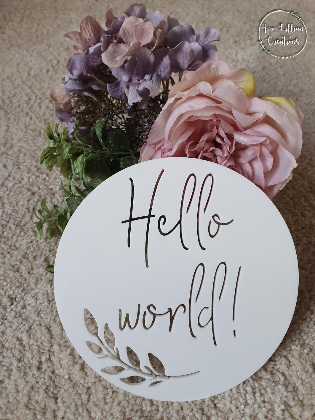 Hello World Engraved Wooden Acrylic Milestone Disk Newborn - Etsy UK