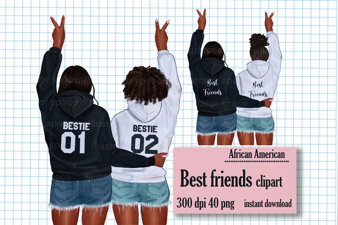 Best Friend Clipart, Drawing of Friends, Bestie Girl Clipart, Black ...