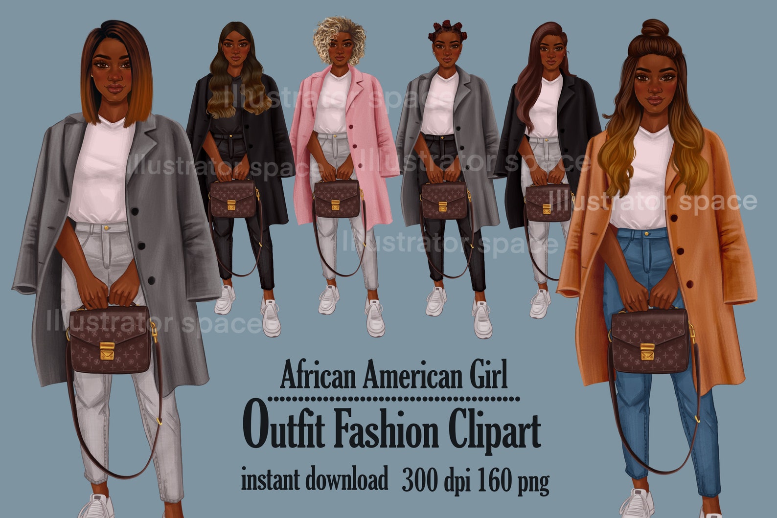 African American Girl Clipart Fashion Girl Clipart Afro - Etsy
