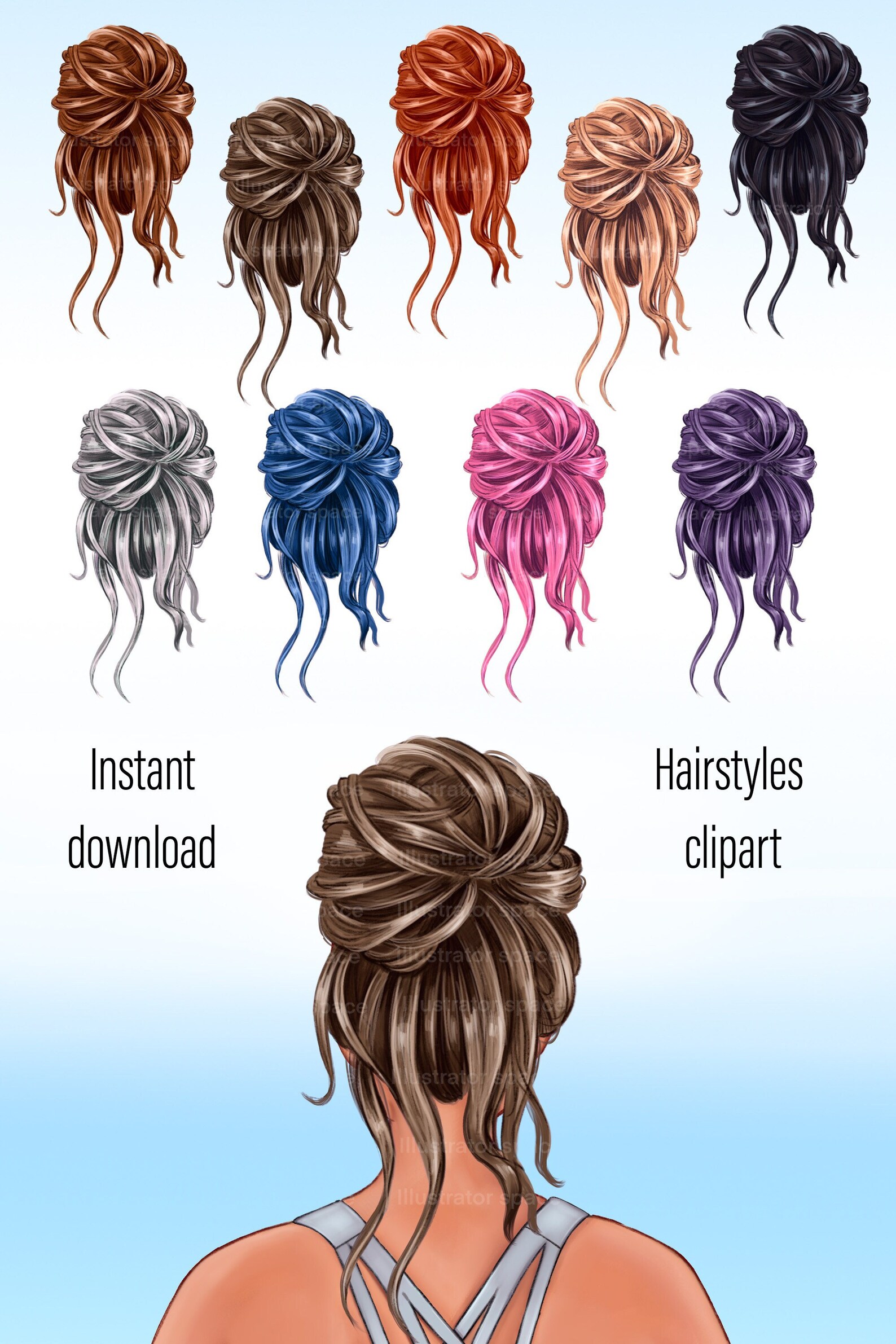 Hairstyles Clipart Hair Set DIGITAL DOWNLOAD Custom Hairstyles - Etsy