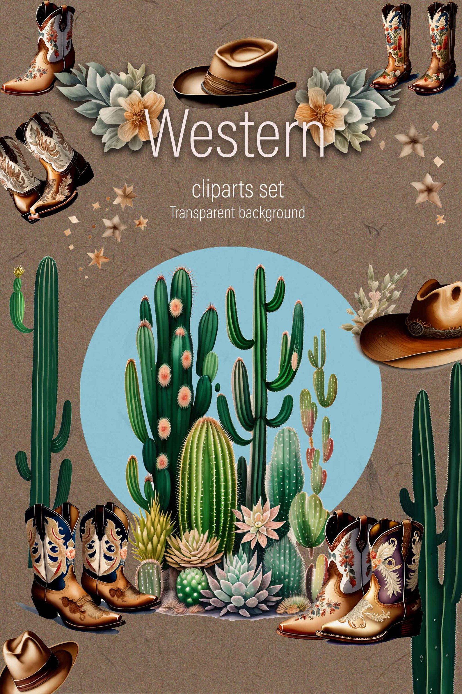 Western Clipart Cactus Clipart Cowboy Sticker Texas PNG - Etsy UK
