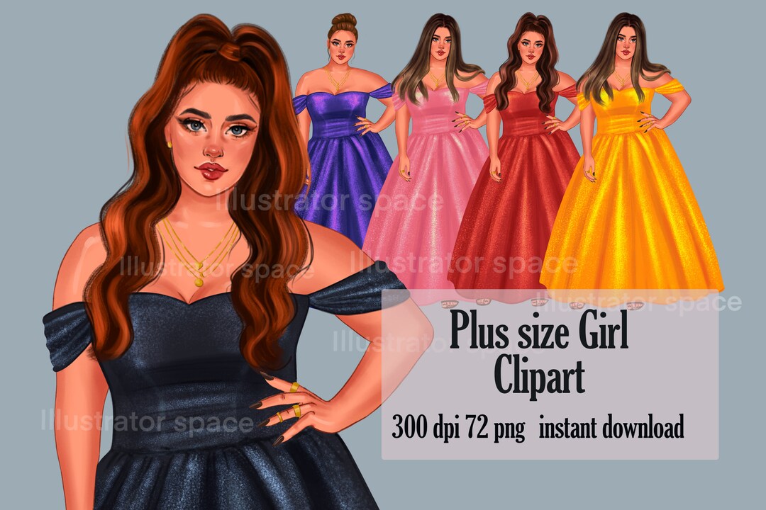 Fashion Girl Clipart, Curvy Girl Clip Art, Plus Size Woman Illustration ...