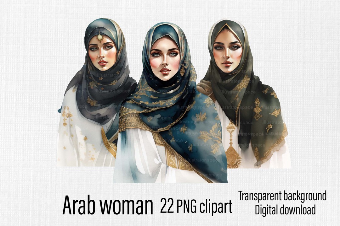 Arab Woman Clipart, Muslim Clipart, Woman in Hijab Clipart, Arabic Art ...