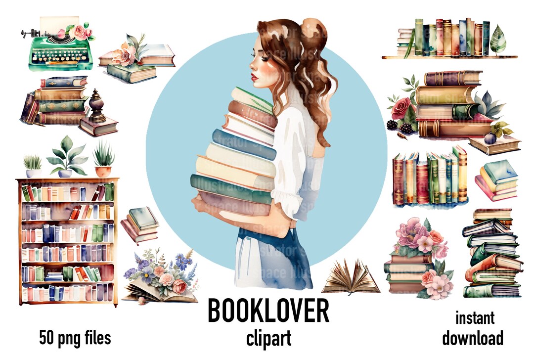 Books Clipart, Books PNG, Girl Reading Clipart, Teacher Clipart, Book ...