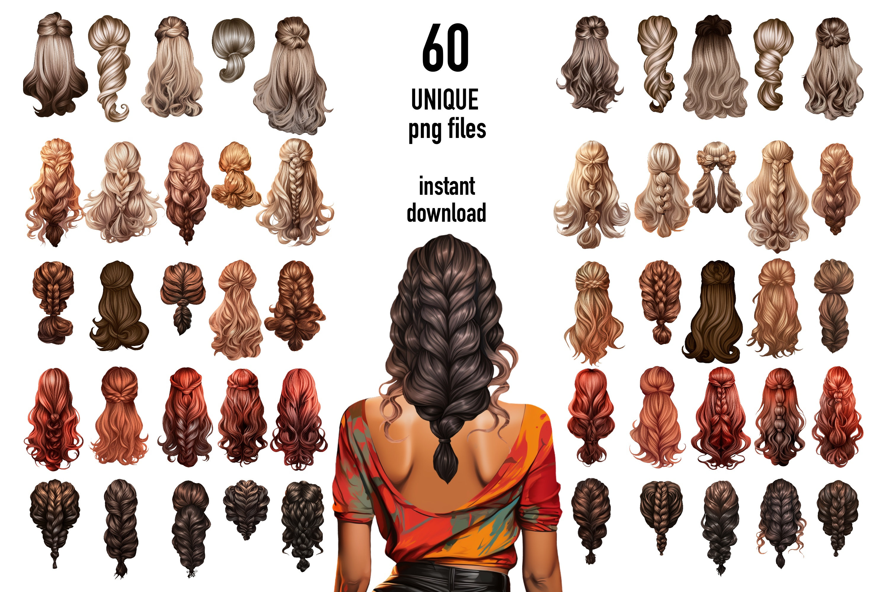Hair Clipart Character Hair Clipart 60 Unique Hairstyle - Etsy