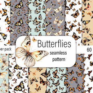 Seamless Pattern PNG, Butterly Wallpaper, Pastel Digital Paper, Paper ...