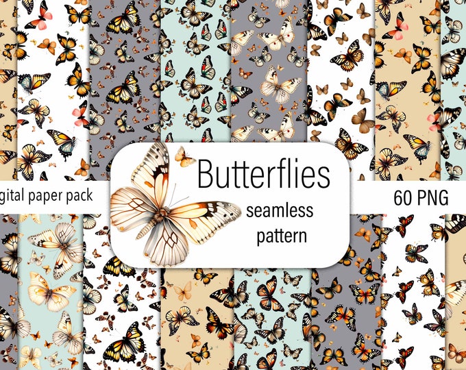 Seamless Pattern PNG, Butterly Wallpaper, Pastel Digital Paper, Paper ...