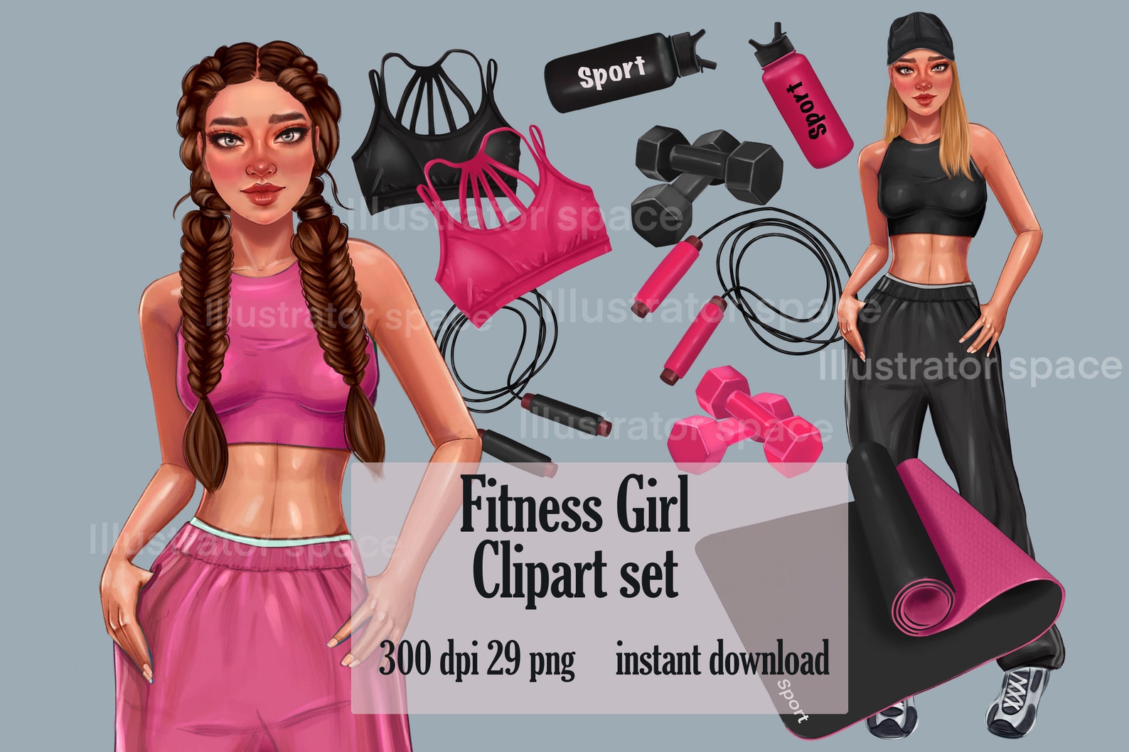 Fitness Girl Clipart Workout Clip Art Health Stickers - Etsy