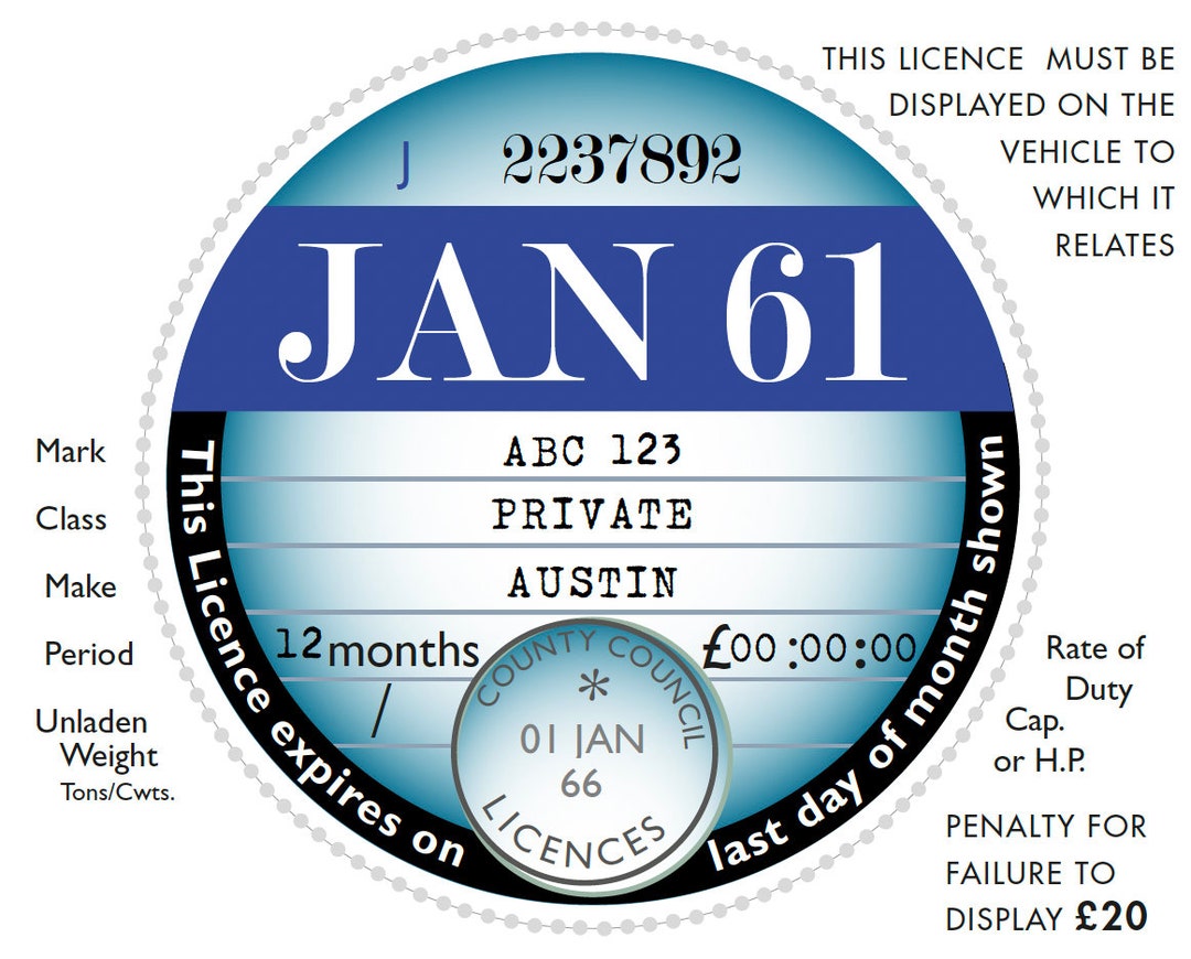 1960 1963 Replica Road Tax Disc, Instant PDF Editable Template, for ...