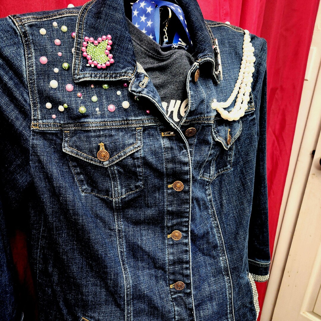 Custom Denim and Pearl Jacket AKA 1908 - Etsy