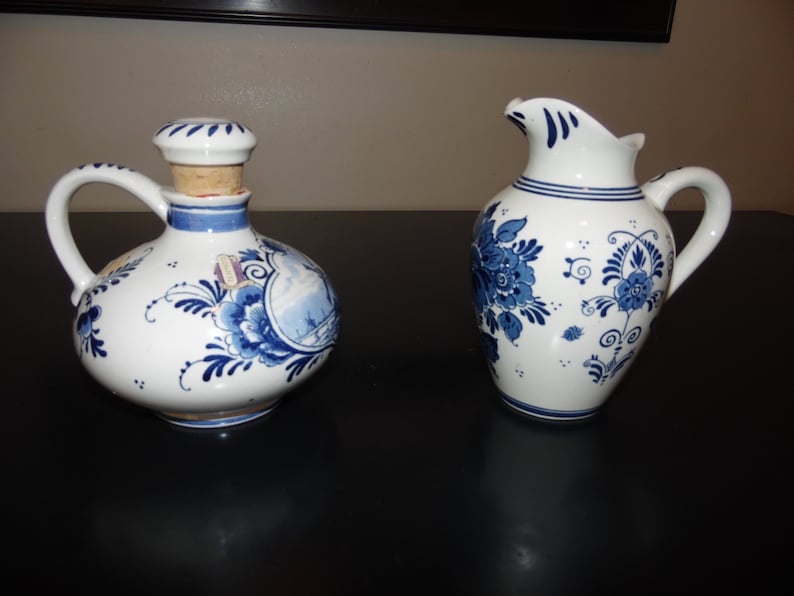 2 Pc Delft Pottery Creamer and Decanter ZENITH Windmills EXC Condition ...