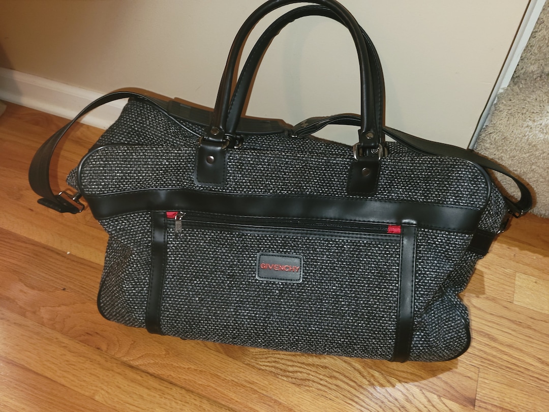Vintage Givenchy Weekender Bag Carry on Luggage Black Tweed W/leather ...