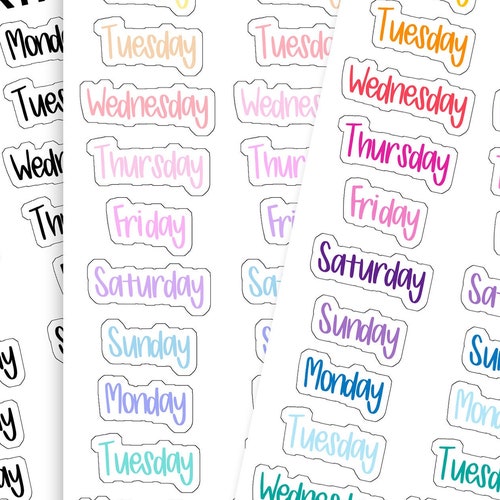 Days of the Week Stickers Weekday Stickers Planner Stickers - Etsy